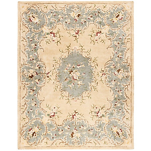 SAFAVIEH Bergama Collection Area Rug - 9' x 12', Ivory & Light Blue, Handmade French Country Wool, Ideal for High Traffic Areas in Living Room, Bedroom (BRG166A)