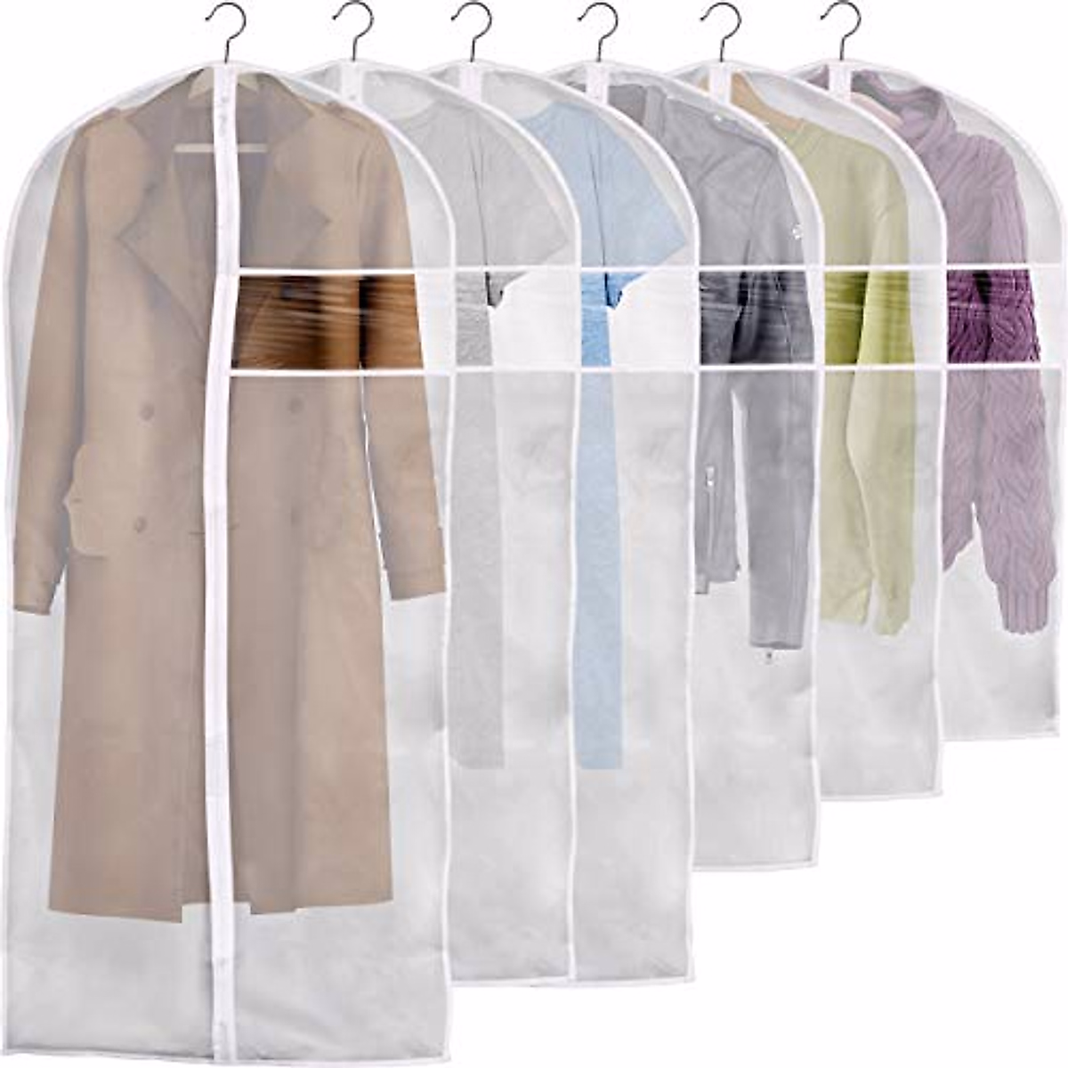 KUVR Clear Plastic Garment Bags for Hanging Clothes Dress Bag Suit Bags for Closet Storage – Zippered Clothes Cover - Hanging Garment Bags for Dance Costumes Clothing Protector – 24” X 40” 6 Pack