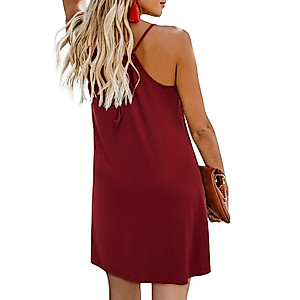 ULTRANICE Red Dresses Women 2024 Spring Summer Casual Vacation Hawaiian Beach Party Wedding Guest Dresses Semi Formal Cover Ups V Neck Mini Sundress(Jujube Red,M)