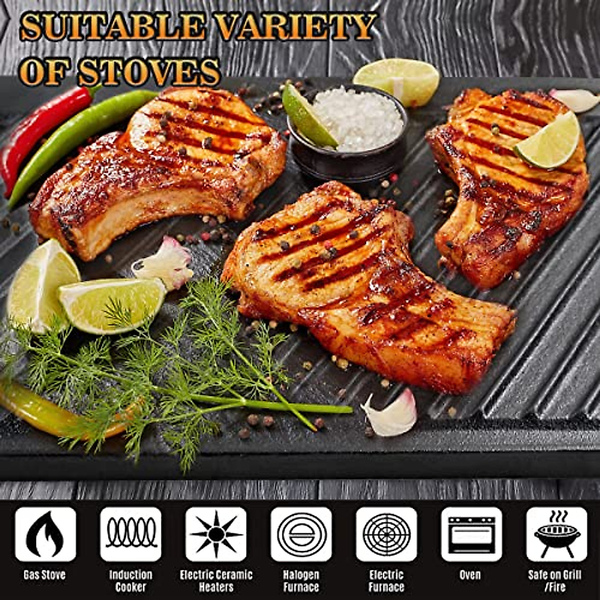 Double Side Griddle,Pre-Seasoned Cast Iron Griddle,Flat Top Grill Dual Handles,Griddle for Gas Grill,Pancake Griddle,Stove Top Griddle,Griddle Grill Compatible For Oven,Outdoor Griddle For Camping