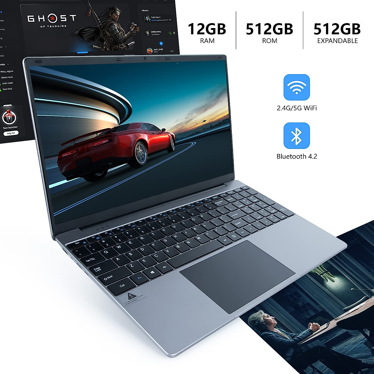 AMIAMO Laptop Computer 1080P Full HD Display High Performance Quad-Core Intel Celeron N5095 Processors 12GB DDR4 512GB SSD Windows 11 Laptop Computers