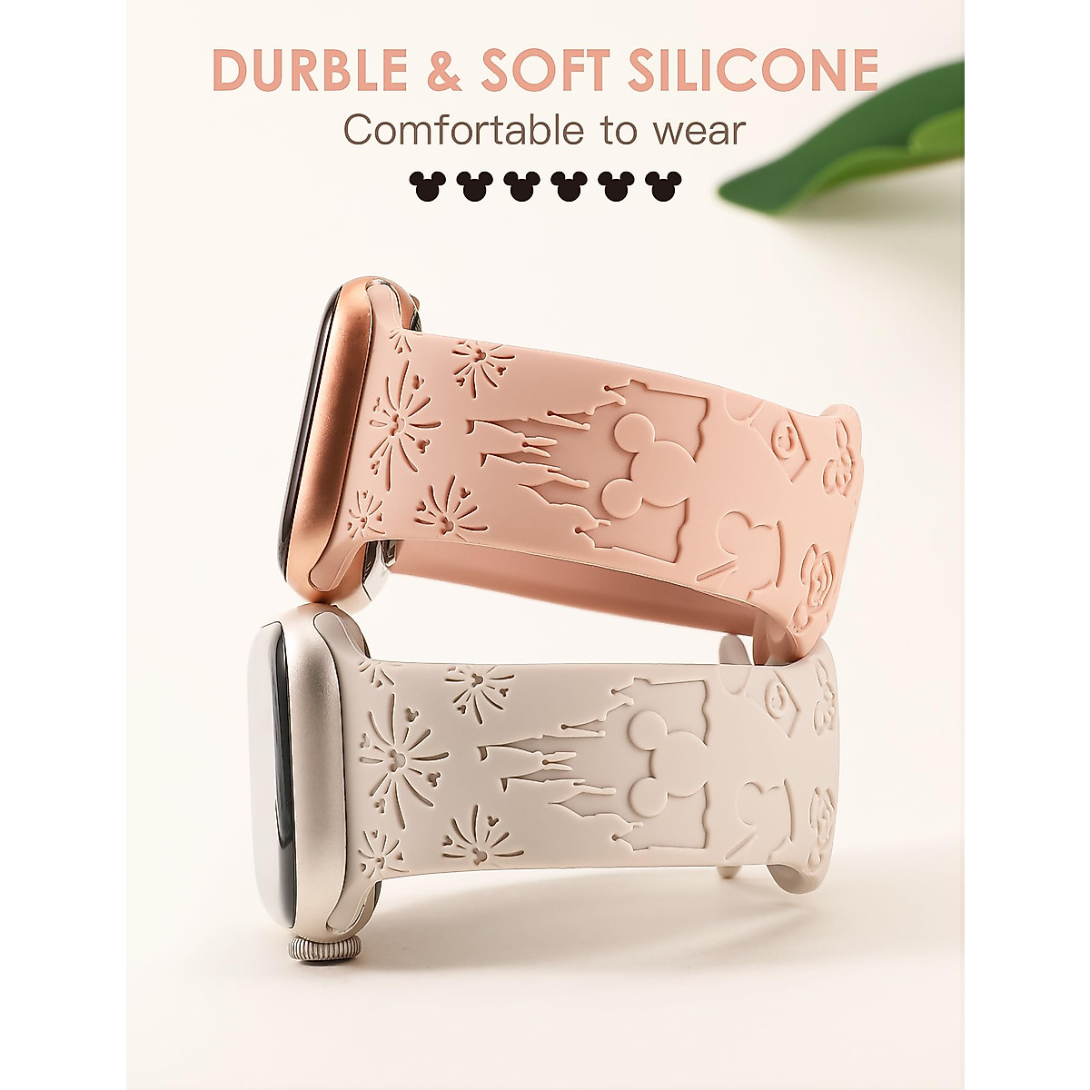 Girovo 2 Packs Cartoon Bands Compatible with Apple Watch Bands 41mm 40mm 38mm Womens, Stylish Soft Silicone Cute Engraved Strap for iWatch Series 10/9/8/7/6/5/4/3/2/1/SE/Ultra/Ultra2, Starligh &Pink