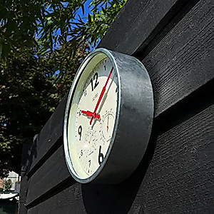 Cloudnola Indoor Outdoor Waterproof Metal Wall Clock with Thermometer and Hygrometer, Zinc Gray, 12 inch Silent Non-Ticking Battery Operated Quality Quartz Round Clock for Patio and Home Decor