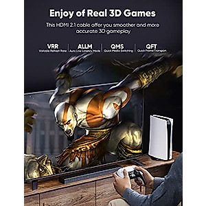 Snowkids 8K HDMI Cable 2.1 10FT/3M 48Gbps, 48Gbps High Speed 3D 8K60 4K120 144Hz Braided HDMI Cord eARC HDR10 HDCP 2.2&2.3 Compatible with Roku TV/PS5/HDTV/Blu-ray Black