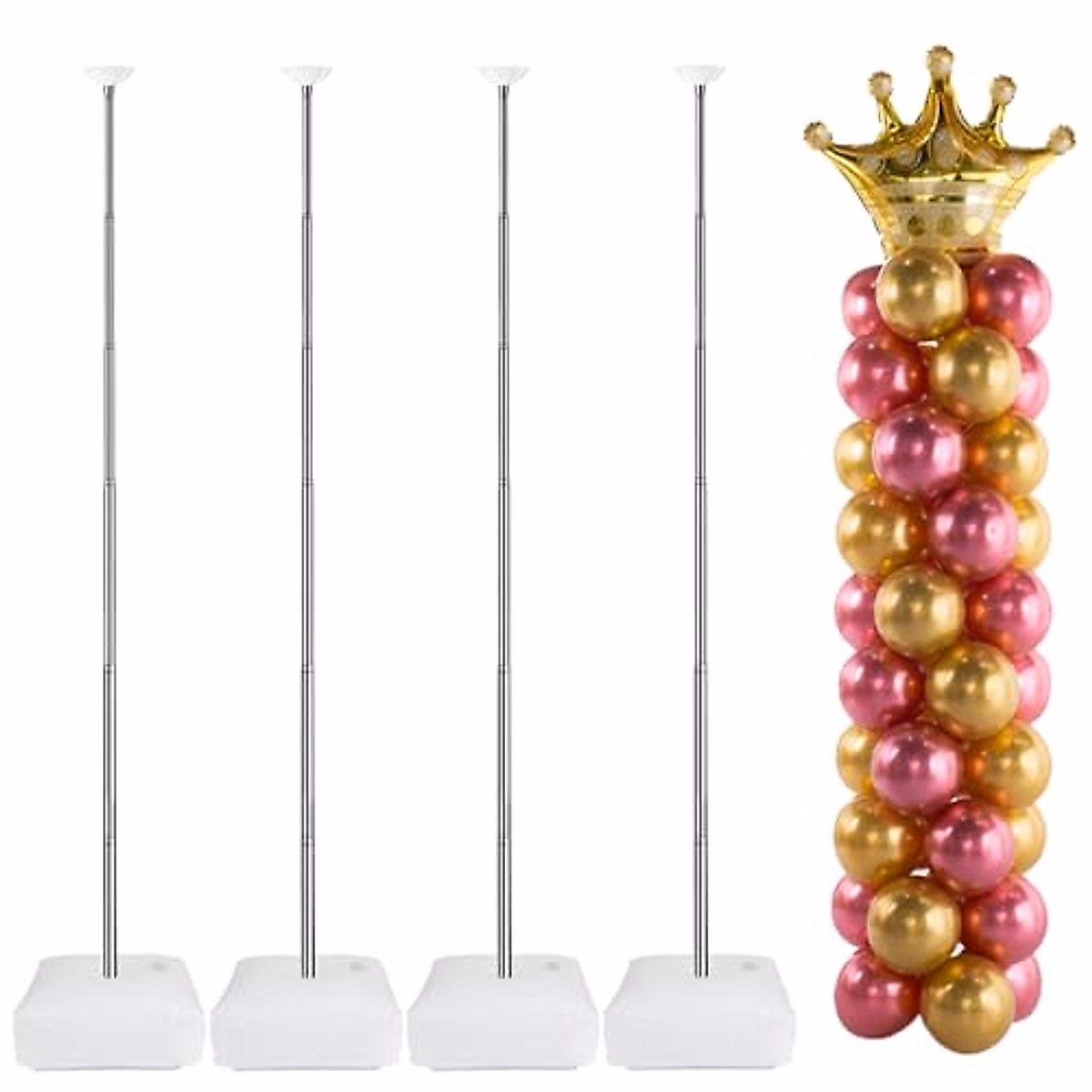 AooeDomi Metal Balloon Column Kit Set of 4, Reusable Telescopic Design with Base, Height Adjustable from 1.5 to 7 Ft, Balloon Stander for Party Decorations
