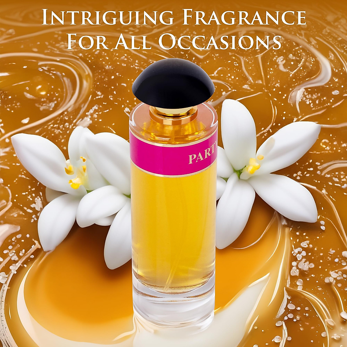 NovoGlow Party Girl for Women - Sweet Top Layer with Middle Layer of Powdery Notes & Musk - Aroma of Caramel, Vanilla & Toasted Nuts - Scent for Any Occasion - Elegant 100ml Bottle with Suede Pouch