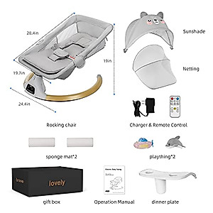 Baby Swings for Infants to Toddler,3 in 1 Electric Remote Control Baby Bouncers for Infants with Detachable Dinner Plate,4 Sway Ranges,Bluetooth Support Heavy Duty Base Baby Rocker for 0-24 Month