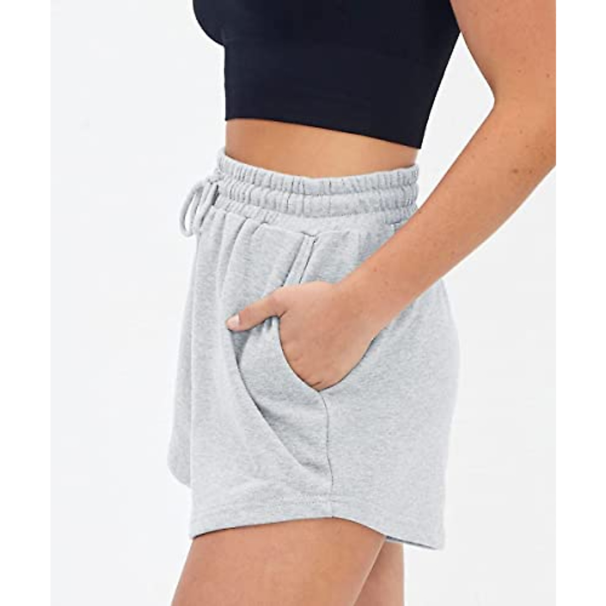 AUTOMET Womens Sweat Trendy Shorts Casual Summer Cotton Shorts Elastic Comfy Running Shorts High Waist Pockets Shorts Clothes Grey