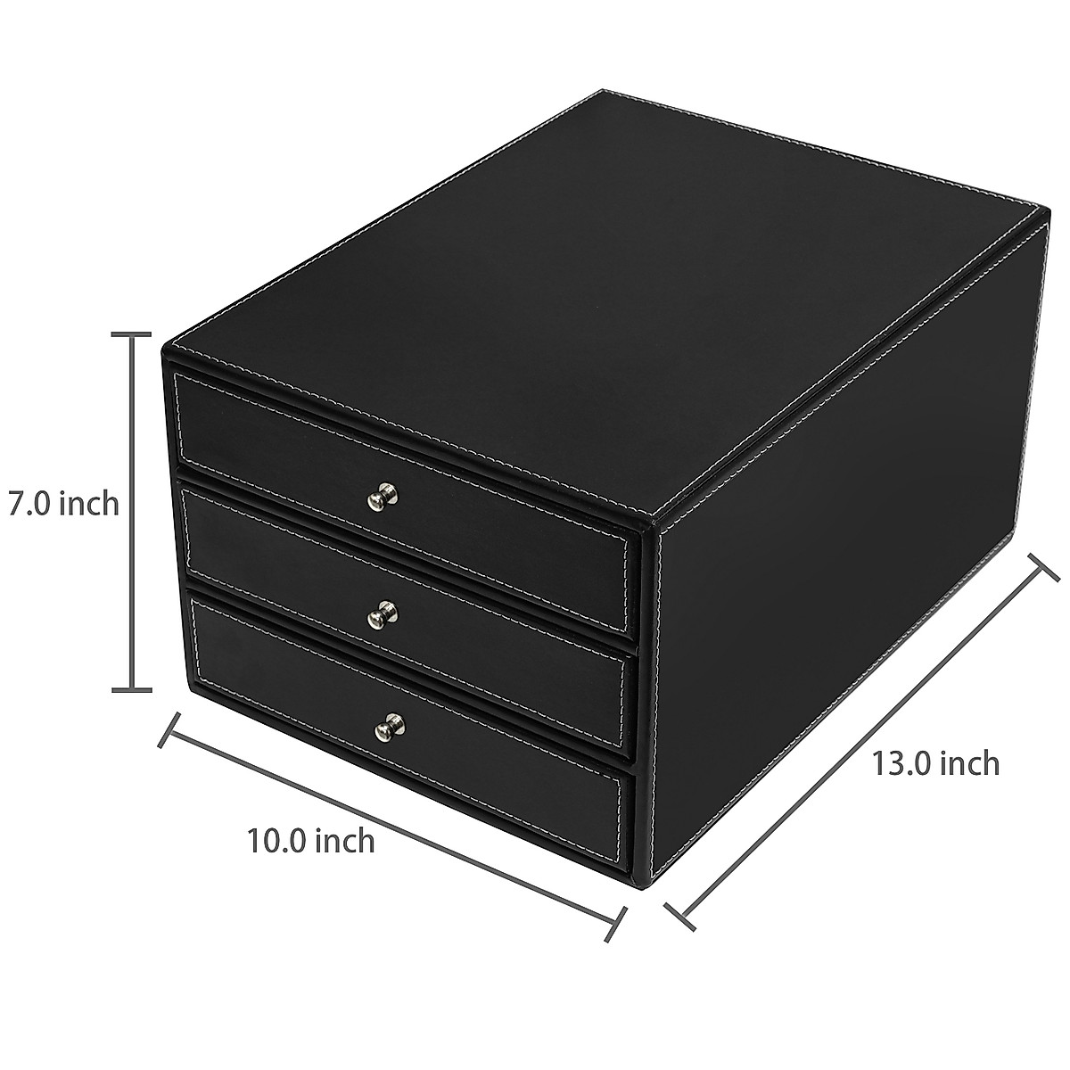 MyGift Executive 3-Drawer Leatherette Document Holder - Office Desk Filing Storage Box with Drawers, Black