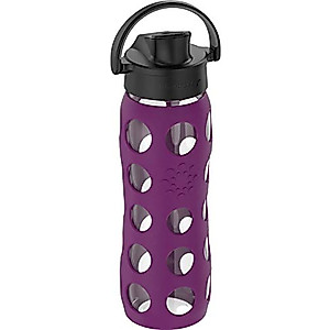 Lifefactory 22-Ounce Glass Water Bottle with Active Flip Cap and Protective Silicone Sleeve, Plum