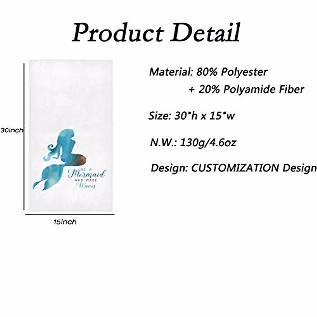 Wamika Watercolor Beautiful Mermaid Character Hand Towels Cute Sea Cartoon Bath Towels Soft Absorbent Multipurpose Bathroom Towel for Hand,Face,Spa and Gym,15x30 in