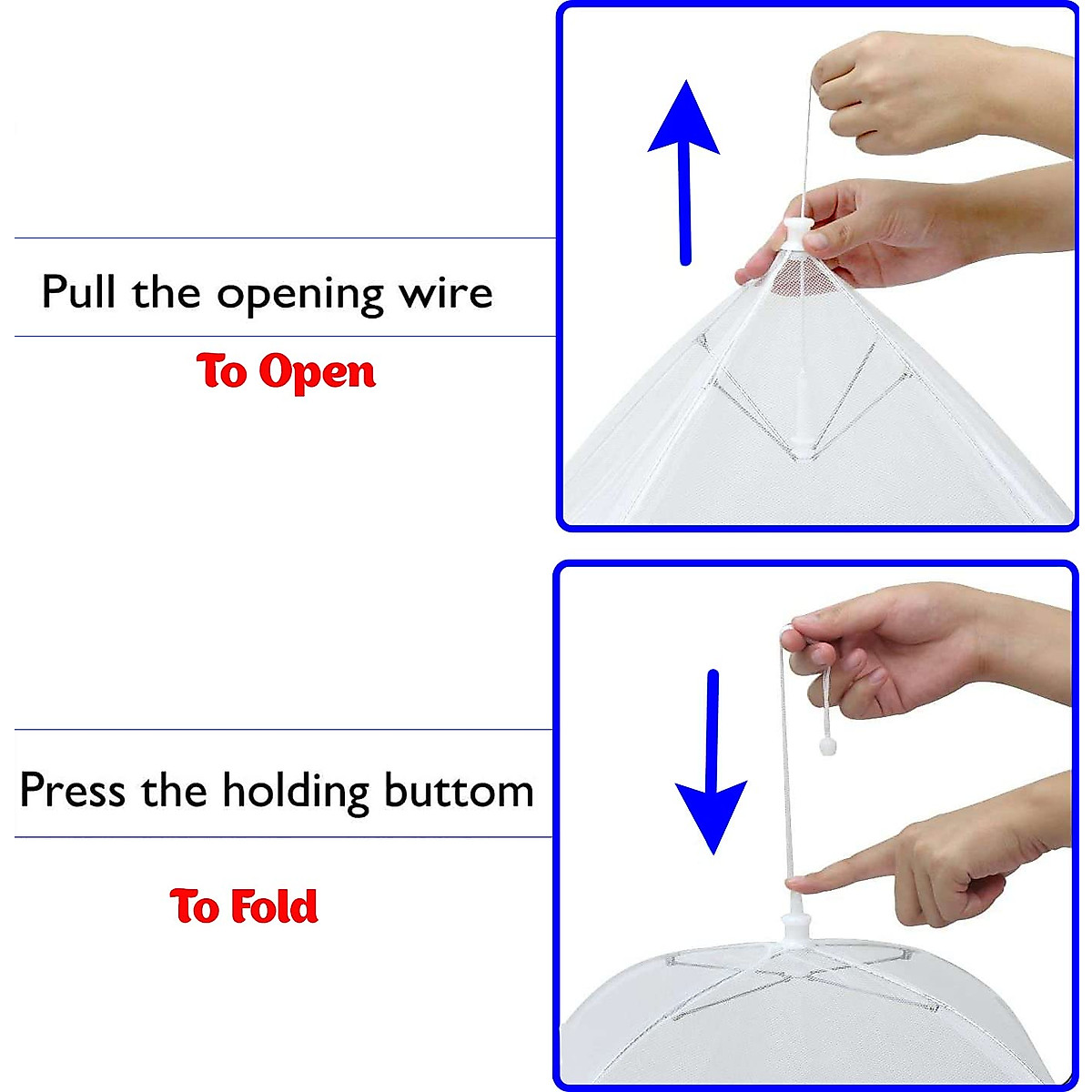 Food Covers for Outside Dining - Mesh Food Covers for Outdoors, Fly Covers for Outdoor Food - Collapsible Food Tent, Food Umbrella Mesh Cover - 4-Pack Picnic Food Covers - 14"x14" & 17"x17" Food Nets