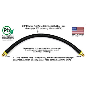18-inch Short Air Compressor Hose: 1/4" Male NPT To 1/4" Male NPT Connections (Lead-Free Brass)