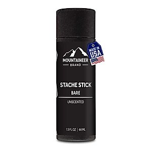 Mountaineer Brand Stache Stick | Mustache Wax for Men | 100% Natural Beeswax and Plant Based Oils | Grooming Beard Moustache Wax | Strong Hold | Smooth, Condition, Styling Balm | Bare Unscented 1.5oz
