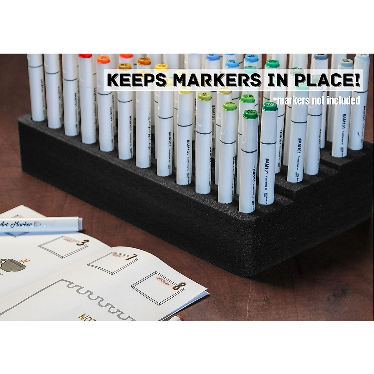 Polar Whale 2 Art Marker Tiered Organizer Stands Pen Pencil Brush Storage Design Storage Tray Supply Non-Scratch Non-Rattle Washable Durable Black Foam Holds 72