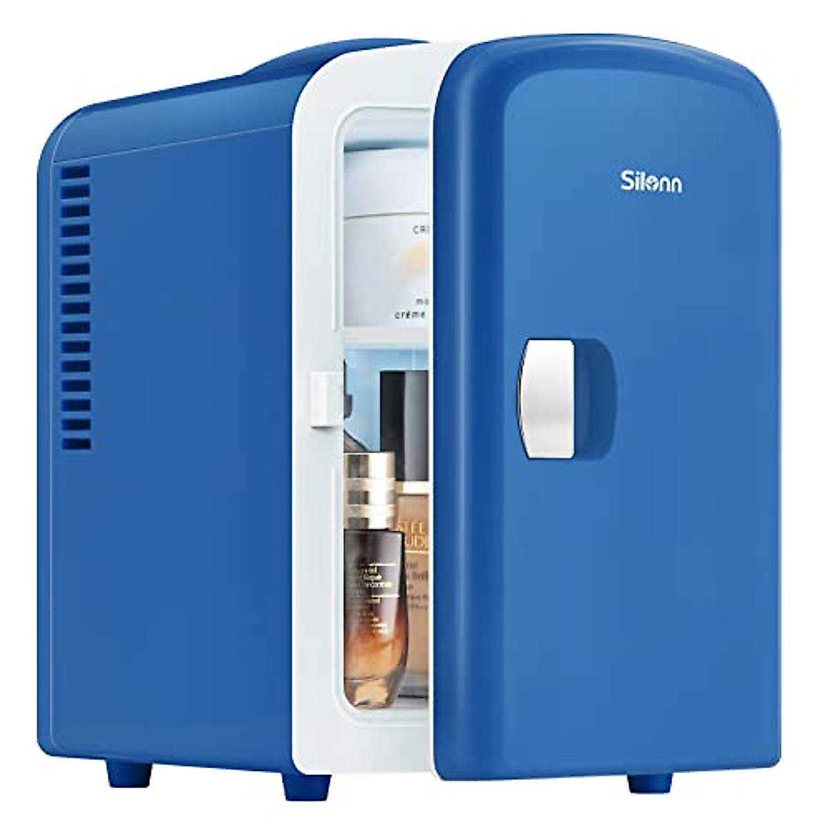 Silonn Mini Fridge, Portable Skin Care Fridge, 4 L/6 Can Cooler and Warmer Small Refrigerator with Eco Friendly for Home, Office, Car and College Dorm Room, Compact Refrigerator and Blue (SLRE01B1)