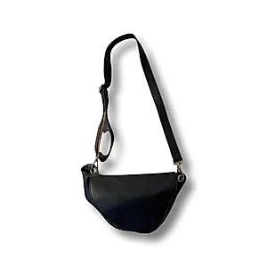 Crossbody Genuine Italian Leather Bag Shoulder Purse Italy Barucheni (Black)