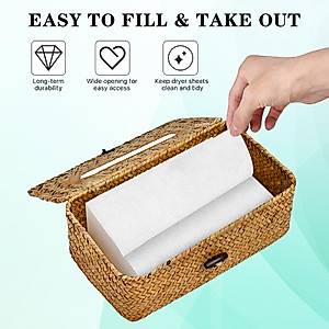 SULICRE Dryer Sheet Holder Seagrass Dryer Sheet Container with Lid Woven Farmhouse Dryer Sheet Box Decor Dryer Balls Dispenser for Laundry Room Organization and Storage