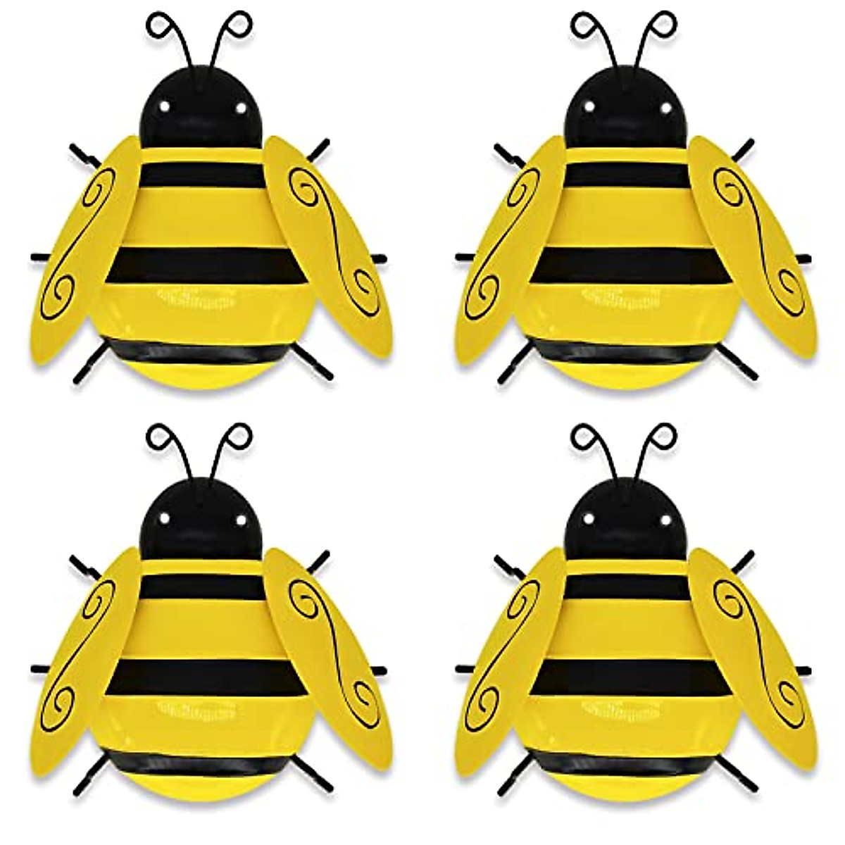 MACLARONX Metal Bumble Bee Yard Art Wall Decor, 4 Pcs 3D Iron Bumblebee for Whreath Rustic Fence Outdoor Garden Accents Sculpture Hanging Decorations Lawn Home Indoor Ornaments