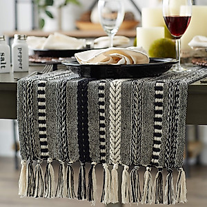 DII Farmhouse Braided Stripe Table Runner Collection, 15x72, Black