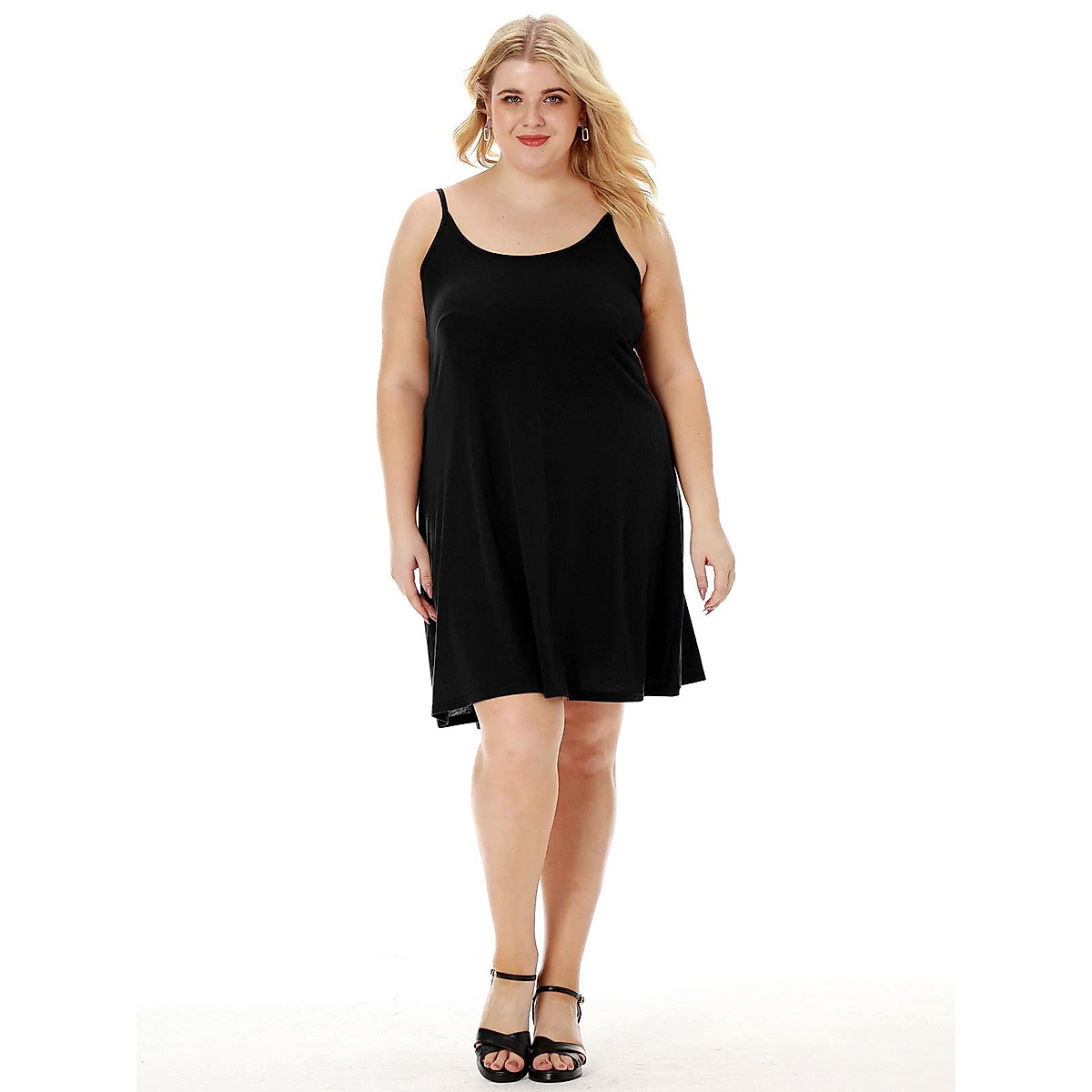 7th Element Plus Size Slip Dress for Women 2023 Spaghetti Strap Sun Tank Under Dresses Sleeveless Sundress(Black,4X)
