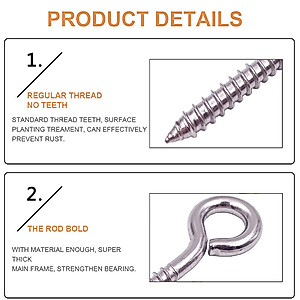 24 Pack, 3-1/5 Inch 304 Stainless Steel Eye Shape Screws Metal Hook, Heavy Duty Hanging Hooks Eyelet Screws Bolt for Yoga & Brazilian Hammocks, Swing Chair, M6 Screw (Style B)