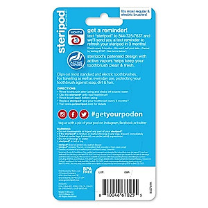 Steripod Clip-On Toothbrush Protector, Clear Blue and Clear Green, 2 Count