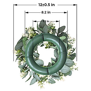 IRONLAND 12" Artificial Eucalyptus Wreath for Front Door Small Spring Summer Wreath Little Green Leaves Wreath for Farmhouse Festival Celebration Party Home Porch Decor