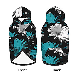 Large Dog Hoodie Black-White-Teal-Daisy-Flowers Pet Clothes Sweater with Hat Soft Cat Outfit Coat Xx-Large