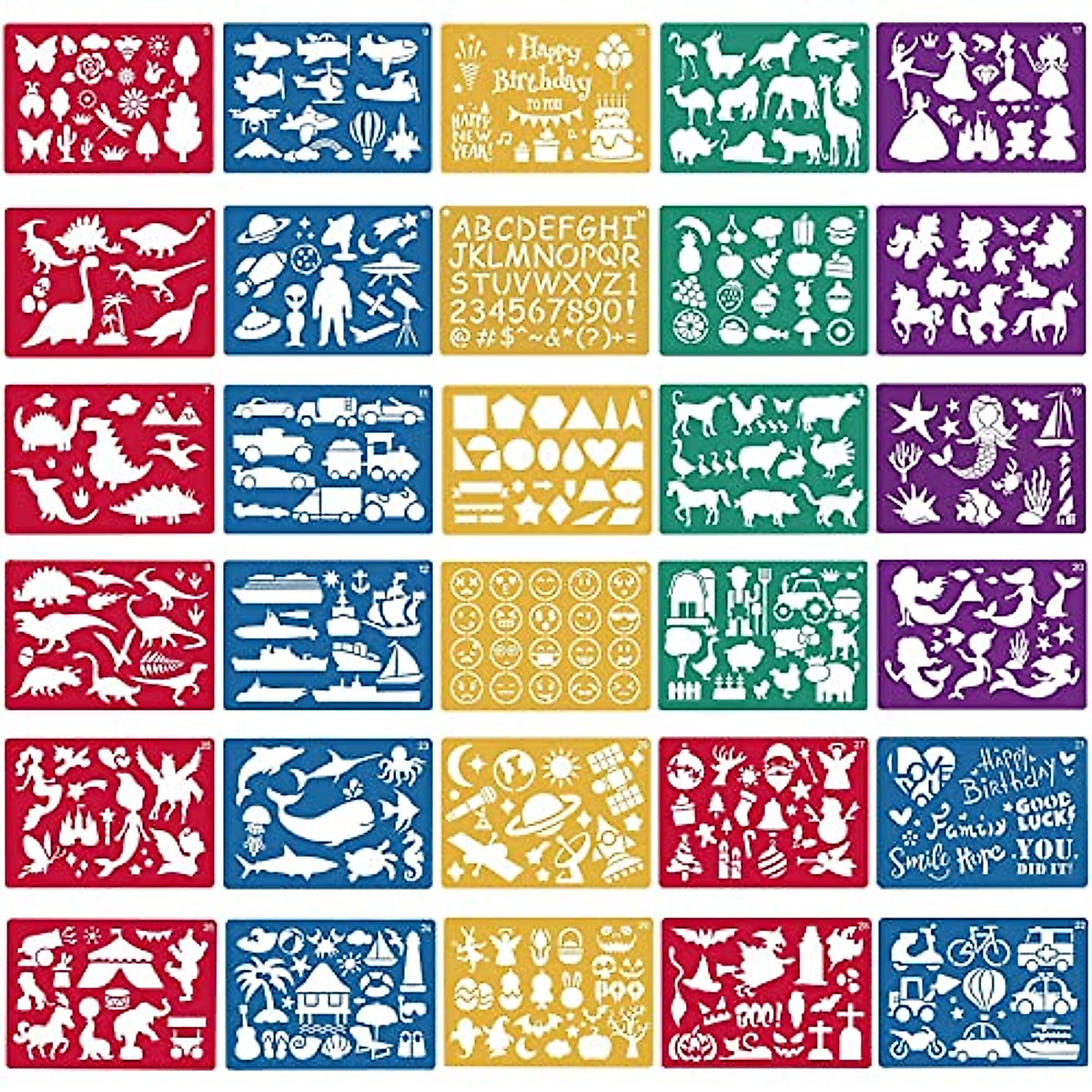 30 Pieces Drawing Stencils Set for Kids, Plastic Drawing Painting Stencil Templates for Kids Crafts School Art Projects, Journal Stencil with 400+ Images