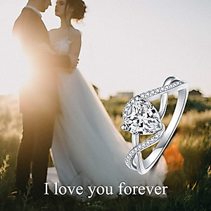 SISGEM 14K Solid White Gold Engagement Ring for Women,Split Shank Pave Set 1 Carat Heart-Shaped Moissanite Wedding Ring,Wedding Anniversary Ring Size 5-11