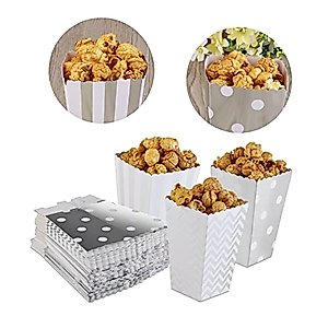 Lurrose 50pcs Popcorn Boxes Retro Decor Snack Container Vintage Candy Box Small Popcorn Boxes Snack Container Party Treat Boxes Popcorn Cup Popcorn Bucket Box Supplies Silver