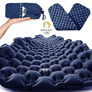 WellaX Ultralight Air Sleeping Pad - Inflatable Camping Mat for Backpacking, Traveling and Hiking Air Cell Design for Better Stability & Support -Plus Repair Kit - Blue