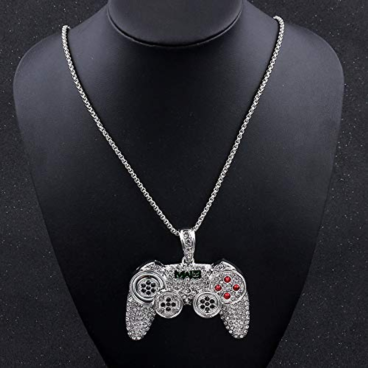 Rrdaily To My Son/Grandson Necklace Colorful Crystal Game Controller Necklaces Punk Hip Hop Friendship Necklace Game Console Necklace for Son/Grandson Best Friends (Silver)