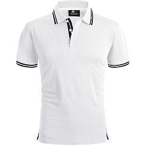 ZITY Mens Polo Shirt Short Sleeve Sports Golf Tennis Shirts for Men Summer Collared Casual Shirt White Black