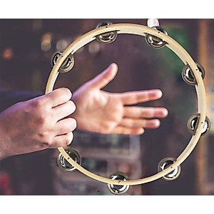 EASTROCK Hand Held Tambourine Ring 3 Packs and Bongos Drum 4”+5” Set Wood Percussion Instruments