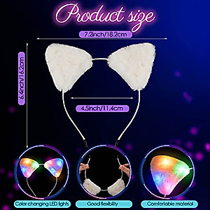 Juexica 4 Pieces Halloween Light up Furry Kitty Headband Cat Ears Cute LED Glow Party Hair Accessories Supplies for Women (Multicolor)