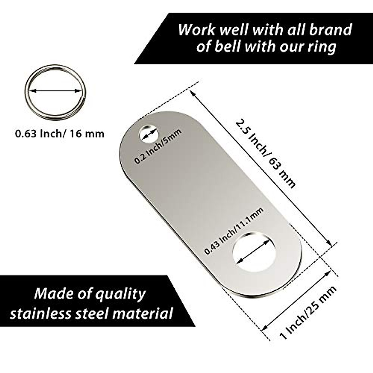 2 Pieces Motorcycle Bell Hangers Motorcycle Luck Riding Bell Hangers and 2 Pieces Split Rings, Fits for Any Bells, Compatible with (Silver)