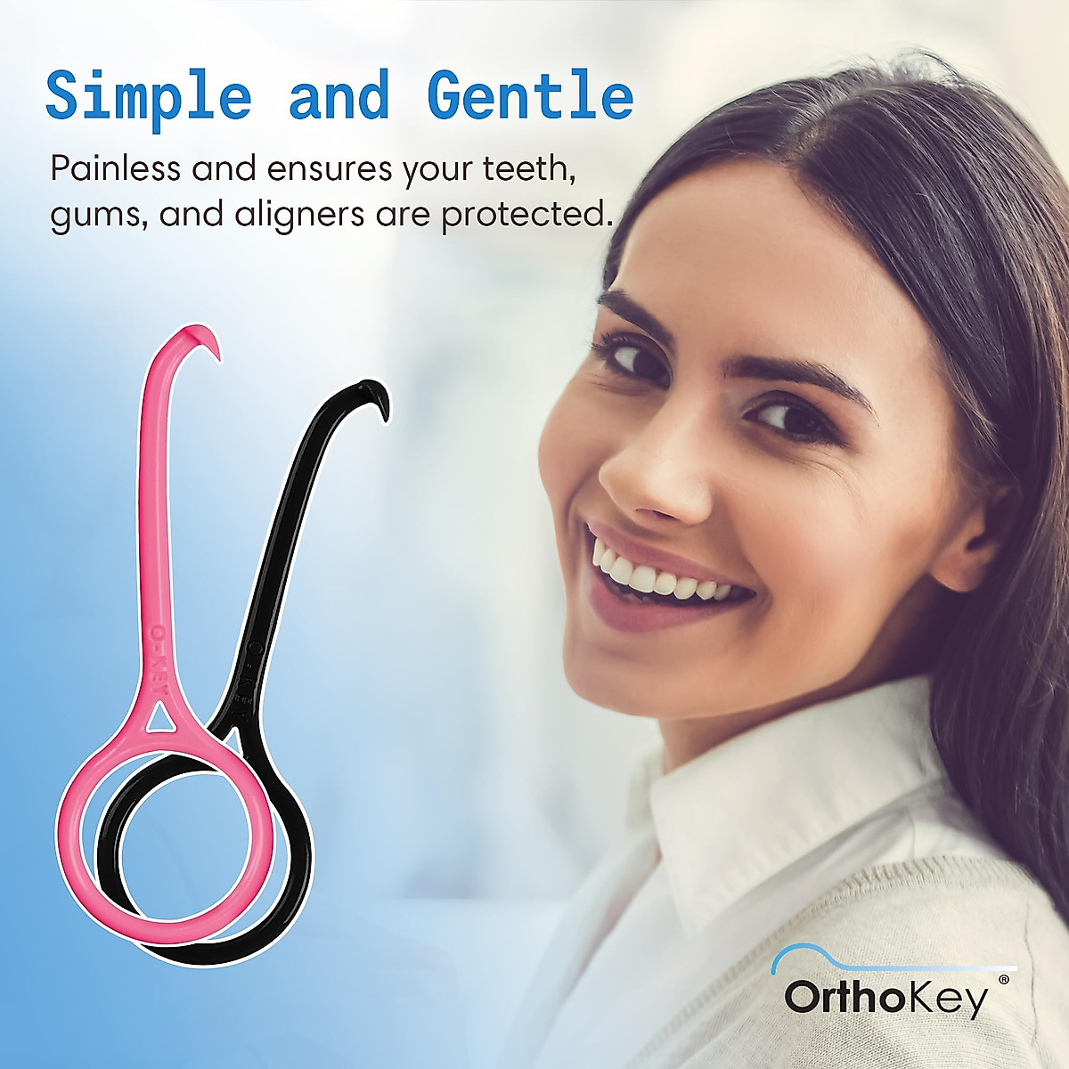 OrthoKey Clear Aligner Removal Tool for Teeth — Grabber Remover Tool for Invisible Removable Braces & Retainers — Fits Into a Dental Carrying or Aligner Case Cleaner — Small Size, Pink and Black