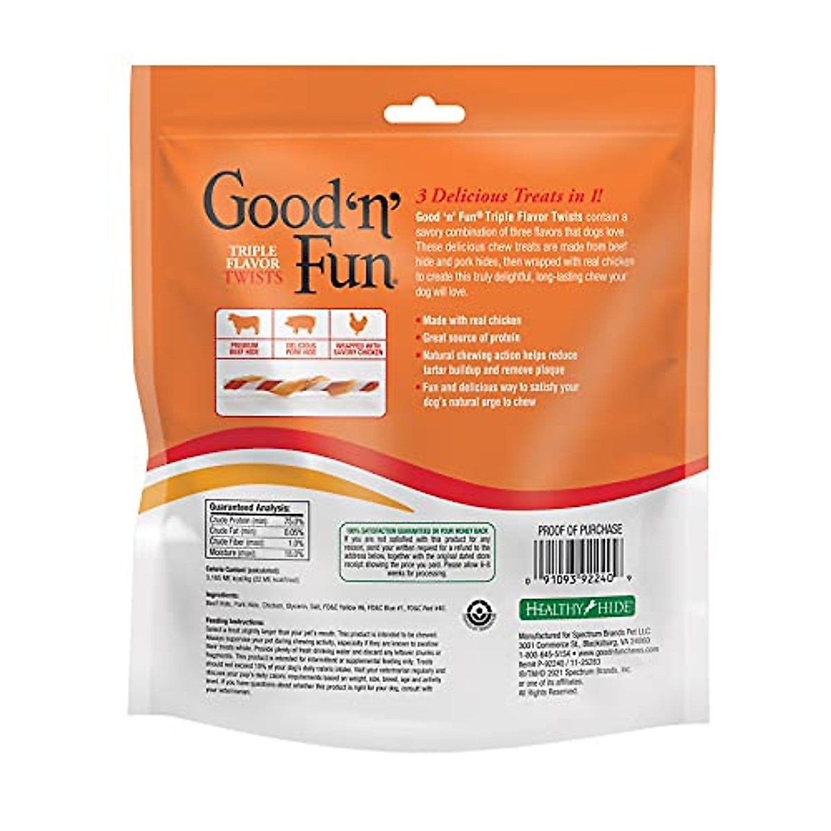 Good'N'Fun Triple Flavored Rawhide Twists For Dogs, 35 Count,Chicken,0.14 pounds