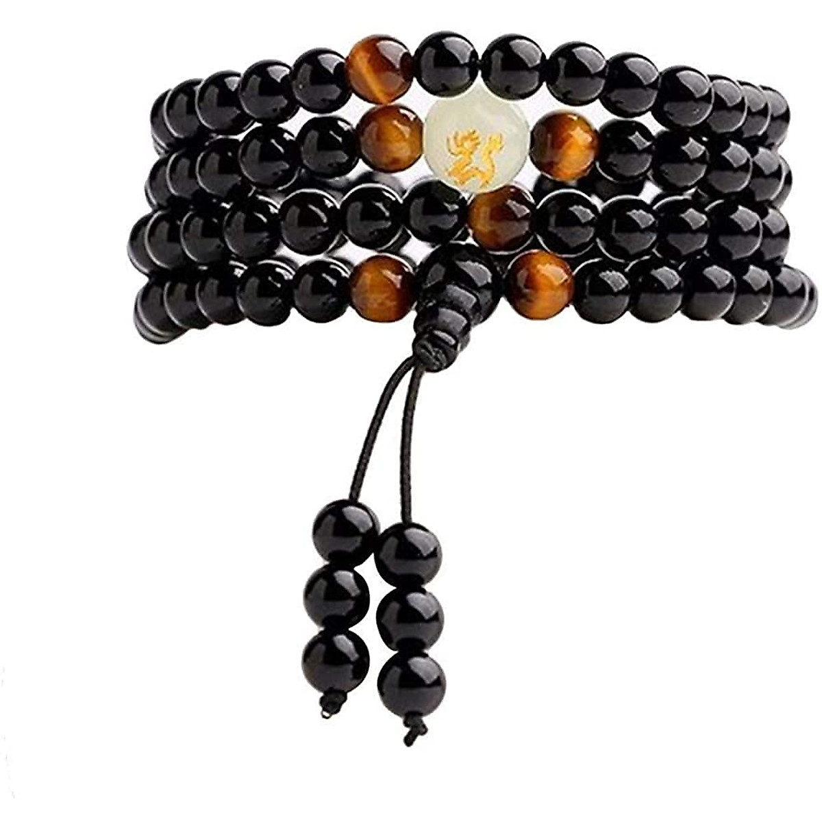 Obsidian Bracelet 108-Beads Dragon Pattern Luminous Therapy Jewerly Gift, 30-inch
