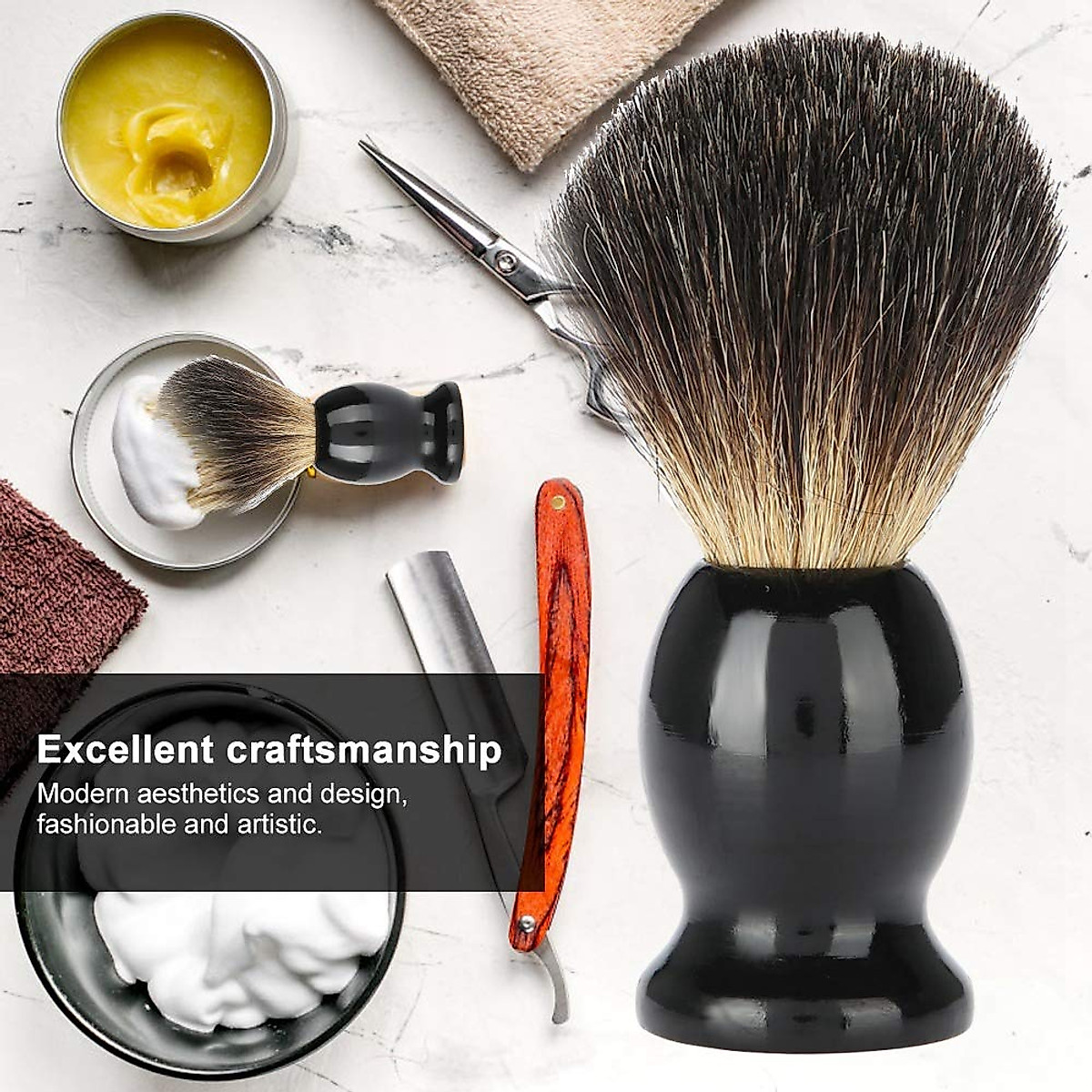 Men's Shaving Brush, Pure Badger Shaving Brush,Black Handle,Men's Professional Hair Salon Tool,Give You Easier Shaving