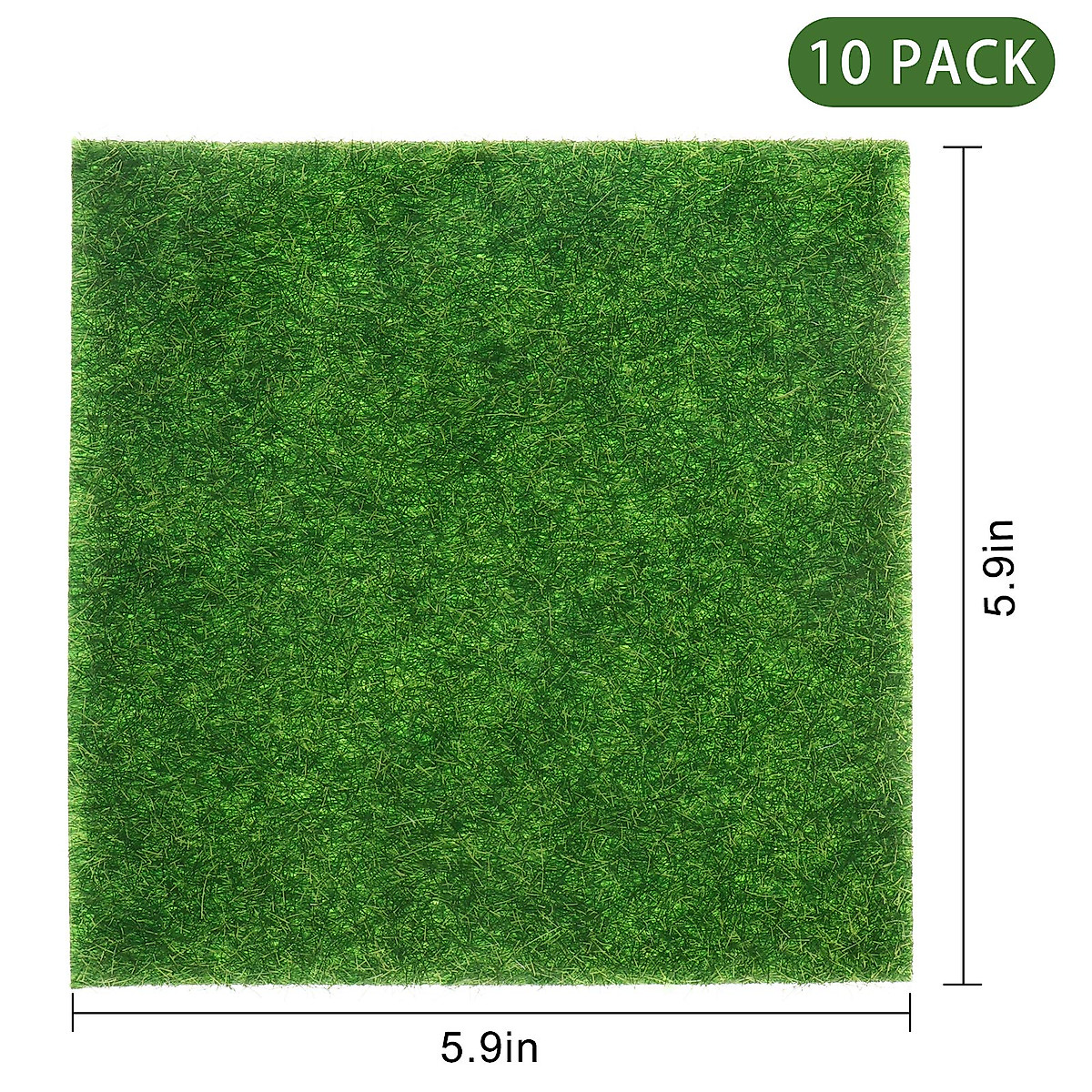 Ioffersuper 10Pcs Artificial Garden Grass Lawn 6 x 6 Inches Life-Like Fairy Turfs Grass Lawn Miniature Ornament for DIY Holiday Village Farm Craft Displays Landscape Dollhouse Grass Decoration