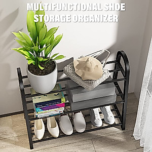 Wuliwuli 3-Tier Shoe Rack Stackable Metal Storage Organizer Multifunctional Free Standing Shoe Shelf for Entryway, Bathroom, Balcony, Kitchen, fits Boots, High Heels, Slippers, Black