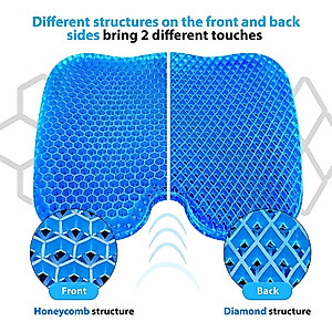 Full Gel Coccyx Seat Cushion Egg Gel Cushions Office Chair Cushion Car Seat Cushion for Back Sciatica Hip Tailbone Pain - Butt Pillow Chair Pad for Wheelchair Desk Pain Relief Long Trips Blue