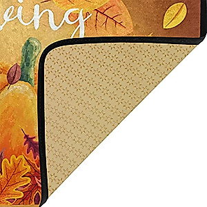 Thanksgiving Rug Kitchen Rugs Runner Happy Thanksgiving with Pumpkin Autumn Leaves Doormat Bath Rugs Mat Non Slip Area Rugs for Bathroom Kitchen Indoor 39" X 20"