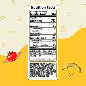 Earth's Best Organic Kids Snacks, Sesame Street Toddler Snacks, Organic Fruit Yogurt Smoothie for Toddlers 2 Years and Older, Peach Banana, 4.2 oz Resealable Pouch (Pack of 12)