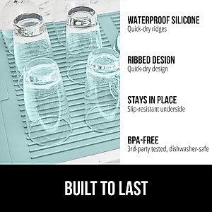 Gorilla Grip Dish Drying Mat and Silicone Baking Mats Set of 2, Dish Drying Mat 16x12 Inch, Quarter Sheet Silicone Baking Mats, Both in Mint Color, 2 Item Bundle