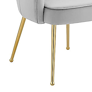 Iconic Home Mia Rose Dining Side Chair Velvet Upholstery Scalloped Clamshell Back Gold Plated Solid Metal Legs (1 Piece) Modern Transitional, Silver