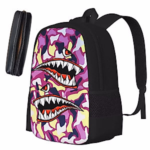 Unisex Cartoon Backpack, Fashion 3d Printing Oxford Laptop Bags, 16.5 Inches High Capacity With Pencil Case